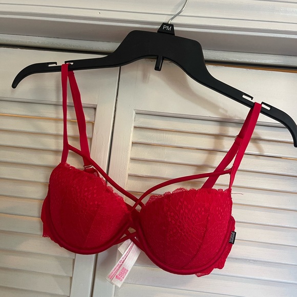 PINK Victoria's Secret | Intimates & Sleepwear | Lacy Red Push Up Bra ...